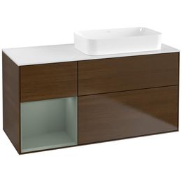 Villeroy & Boch Villeroy und Boch Finion Waschtischunterschrank F681GMGN 120x60,3x50,1cm, Regal links Olive Matt Lacquer, Walnut veneer