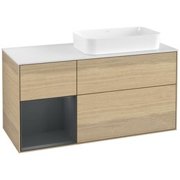 Villeroy & Boch Villeroy und Boch Finion Waschtischunterschrank F681HGPC 120x60,3x50,1cm, Regal links Midnight Blue Matt Lacquer, Oak Veneer