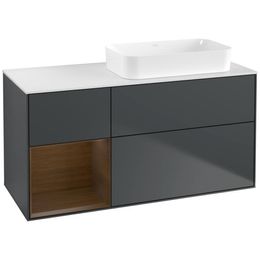 Villeroy & Boch Villeroy und Boch Finion Waschtischunterschrank F681GNHG 120x60,3x50,1cm, Regal links Walnut veneer, Midnight Blue Matt Lacquer