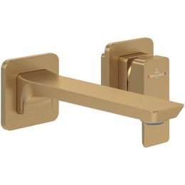 Villeroy & Boch Villeroy und Boch Subway 3.0 Zweiloch-Einhebelwaschtischmischer TVW11200700076 fester Auslauf, ohne Ablaufgarnitur, Wandmontage, brushed gold