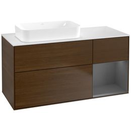 Villeroy & Boch Villeroy und Boch Finion Waschtischunterschrank F691GKGN 120x60,3x50,1cm, Regal rechts Anthracite matt, Walnut veneer