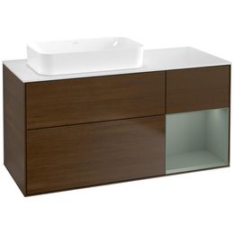 Villeroy & Boch Villeroy und Boch Finion Waschtischunterschrank F691GMGN 120x60,3x50,1cm, Regal rechts Olive Matt Lacquer, Walnut veneer