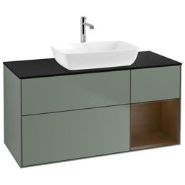 Villeroy & Boch Villeroy und Boch Finion Waschtischunterschrank G832GNGM 120cm, Abdeckplatte black matt, Emotion, Regale Walnut Veneer, Olive Matt Lacquer