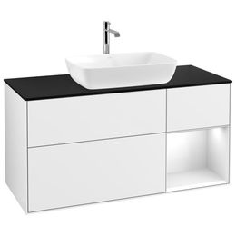 Villeroy & Boch Villeroy und Boch Finion Waschtischunterschrank G832GFGF 120cm, Abdeckplatte black matt, Emotion, Regale Glossy white lacquer, Glossy white lacquer