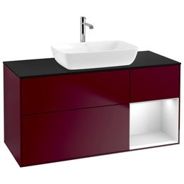 Villeroy & Boch Villeroy und Boch Finion Waschtischunterschrank G832MTHB 120cm, Abdeckplatte black matt, Emotion, Regale White matt lacquer, Peony Matt