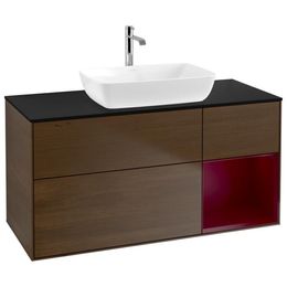 Villeroy & Boch Villeroy und Boch Finion Waschtischunterschrank G832HBGN 120cm, Abdeckplatte black matt, Emotion, Regale Peony matt lacquer, Walnut veneer