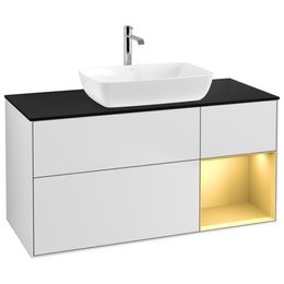 Villeroy & Boch Villeroy und Boch Finion Waschtischunterschrank G832HFMT 120cm, Abdeckplatte black matt, Emotion, Regale Gold matt lacquer, White matt lacquer