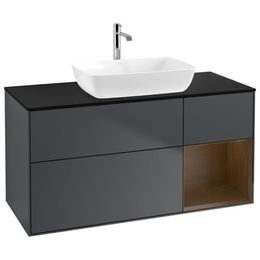Villeroy & Boch Villeroy und Boch Finion Waschtischunterschrank G832GNHG 120cm, Abdeckplatte black matt, Emotion, Regale Walnut Veneer, Midnight Blue Matt Lacquer