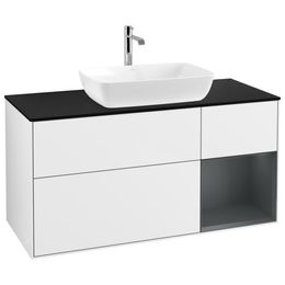 Villeroy & Boch Villeroy und Boch Finion Waschtischunterschrank G832HGGF 120cm, Abdeckplatte black matt, Emotion, Regale Midnight matt lacquer, Glossy white lacquer
