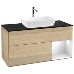 Villeroy & Boch Villeroy und Boch Finion Waschtischunterschrank G832MTPC 120cm, Abdeckplatte black matt, Emotion, Regale White matt lacquer, Oak Veneer