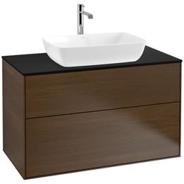 Villeroy & Boch Villeroy und Boch Finion Waschtischunterschrank F76200GN 100x60,3cm, Abdeckplatte black matt, Walnut veneer