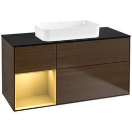 Villeroy & Boch Villeroy und Boch Finion Waschtischunterschrank G702HFGN 120x60,3x50,1cm, Regal rechts Gold matt, Walnut veneer