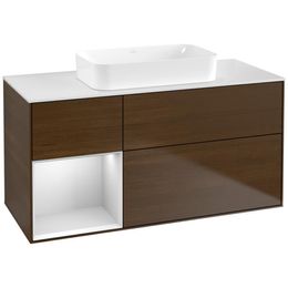 Villeroy & Boch Villeroy und Boch Finion Waschtischunterschrank G701MTGN 120x60,3x50,1cm, Regal rechts White matt lacquer, Walnut veneer