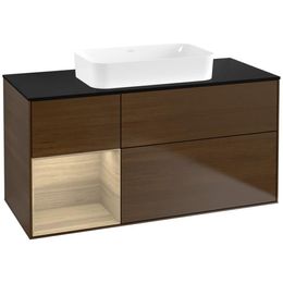 Villeroy & Boch Villeroy und Boch Finion Waschtischunterschrank F702PCGN 120x60,3x50,1cm, Regal links Oak Veneer, Walnut veneer