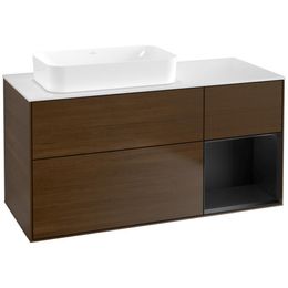 Villeroy & Boch Villeroy und Boch Finion Waschtischunterschrank G691PDGN 120x60,3x50,1cm, Regal rechts Black matt lacquer, Walnut veneer