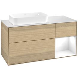 Villeroy & Boch Villeroy und Boch Finion Waschtischunterschrank G691GFPC 120x60,3x50,1cm, Regal rechts Glossy white lacquer, Oak Veneer
