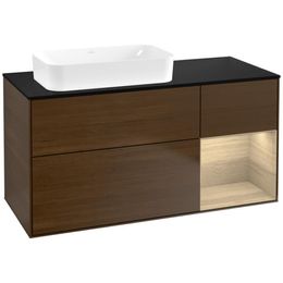 Villeroy & Boch Villeroy und Boch Finion Waschtischunterschrank F692PCGN 120x60,3x50,1cm, Regal rechts Oak Veneer, Walnut veneer