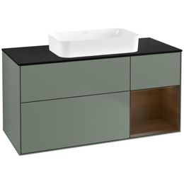 Villeroy & Boch Villeroy und Boch Finion Waschtischunterschrank G712GNGM 120x60,3x50,1cm, Regal rechts Walnut veneer, Olive Matt Lacquer