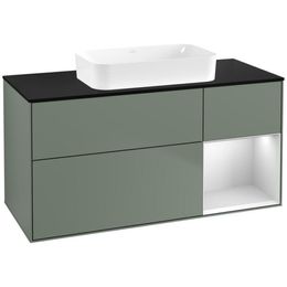 Villeroy & Boch Villeroy und Boch Finion Waschtischunterschrank G712MTGM 120x60,3x50,1cm, Regal rechts White matt lacquer, Olive Matt Lacquer