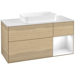 Villeroy & Boch Villeroy und Boch Finion Waschtischunterschrank F711GFPC 120x60,3x50,1cm, Regal rechts Glossy white lacquer, Oak Veneer