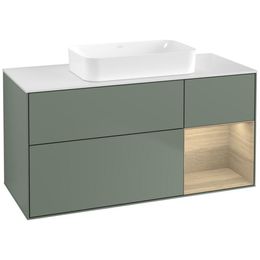Villeroy & Boch Villeroy und Boch Finion Waschtischunterschrank F711PCGM 120x60,3x50,1cm, Regal rechts Oak Veneer, Olive Matt Lacquer