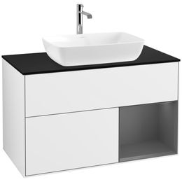 Villeroy & Boch Villeroy und Boch Finion Waschtischunterschrank F782GKGF 100cm, Abdeckplatte black matt, Regale Anthracite matt lacquer, Glossy white lacquer