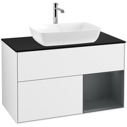 Villeroy & Boch Villeroy und Boch Finion Waschtischunterschrank F782HGGF 100cm, Abdeckplatte black matt, Regale Midnight matt lacquer, Glossy white lacquer