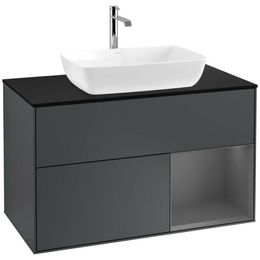 Villeroy & Boch Villeroy und Boch Finion Waschtischunterschrank F782GKHG 100cm, Abdeckplatte black matt, Regale Anthracite matt lacquer, Midnight Blue Matt Lacquer
