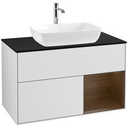 Villeroy & Boch Villeroy und Boch Finion Waschtischunterschrank F782GNMT 100cm, Abdeckplatte black matt, Regale Walnut Veneer, White matt lacquer