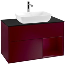 Villeroy & Boch Villeroy und Boch Finion Waschtischunterschrank F782HBHB 100cm, Abdeckplatte black matt, Regale Peony matt lacquer, Peony Matt