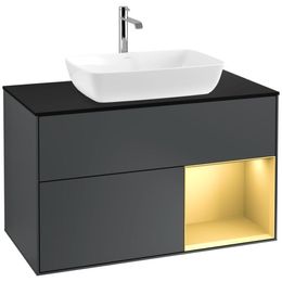 Villeroy & Boch Villeroy und Boch Finion Waschtischunterschrank F782HFHG 100cm, Abdeckplatte black matt, Regale Gold matt lacquer, Midnight Blue Matt Lacquer