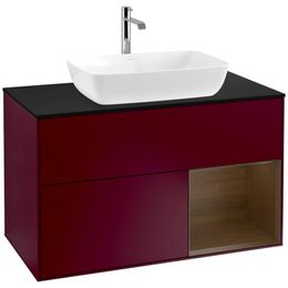 Villeroy & Boch Villeroy und Boch Finion Waschtischunterschrank F782GNHB 100cm, Abdeckplatte black matt, Regale Walnut Veneer, Peony Matt