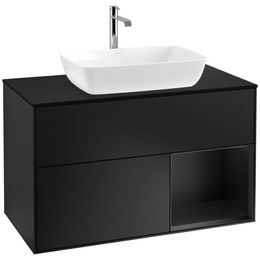 Villeroy & Boch Villeroy und Boch Finion Waschtischunterschrank F782PDPD 100cm, Abdeckplatte black matt, Regale Black matt lacquer, Black matt lacquer