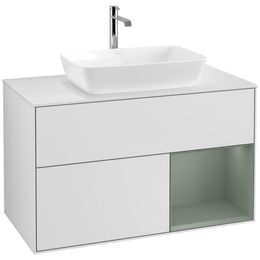 Villeroy & Boch Villeroy und Boch Finion Waschtischunterschrank F781GMMT 100cm, Abdeckplatte white matt, Regale Olive matt lacquer, White matt lacquer