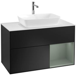 Villeroy & Boch Villeroy und Boch Finion Waschtischunterschrank F781GMPD 100cm, Abdeckplatte white matt, Regale Olive matt lacquer, Black matt lacquer