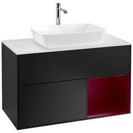 Villeroy & Boch Villeroy und Boch Finion Waschtischunterschrank F781HBPD 100cm, Abdeckplatte white matt, Regale Peony matt lacquer, Black matt lacquer