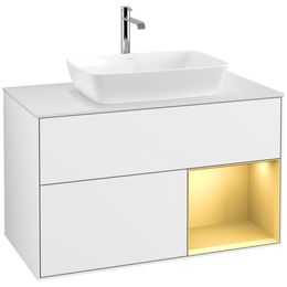 Villeroy & Boch Villeroy und Boch Finion Waschtischunterschrank F781HFGF 100cm, Abdeckplatte white matt, Regale Gold matt lacquer, Glossy white lacquer