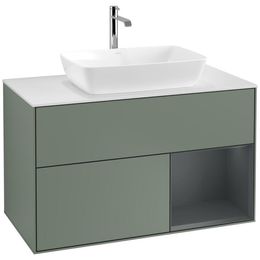 Villeroy & Boch Villeroy und Boch Finion Waschtischunterschrank F781HGGM 100cm, Abdeckplatte white matt, Regale Midnight matt lacquer, Olive Matt Lacquer
