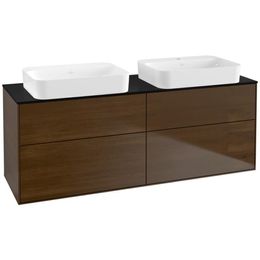 Villeroy & Boch Villeroy und Boch Finion Waschtischunterschrank G72200GN 160x60,3x50,1cm, Glass Black Matt, Walnut veneer