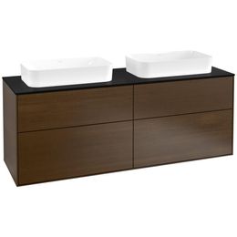 Villeroy & Boch Villeroy und Boch Finion Waschtischunterschrank F72200GN 160x60,3x50,1cm, Glass Black Matt, Walnut veneer