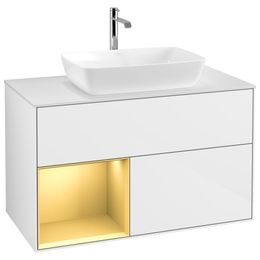 Villeroy & Boch Villeroy und Boch Finion Waschtischunterschrank G771HFGF 100cm, Abdeckplatte white matt, Emotion, Regale Gold matt lacquer, Glossy white lacquer