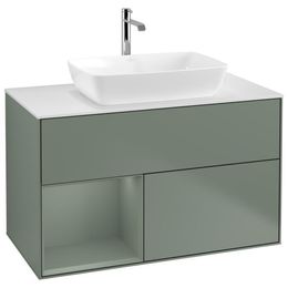 Villeroy & Boch Villeroy und Boch Finion Waschtischunterschrank G771GMGM 100cm, Abdeckplatte white matt, Emotion, Regale Olive matt lacquer, Olive Matt Lacquer