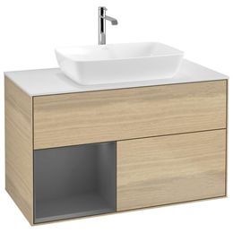 Villeroy & Boch Villeroy und Boch Finion Waschtischunterschrank G771GKPC 100cm, Abdeckplatte white matt, Emotion, Regale Anthracite matt lacquer, Oak Veneer
