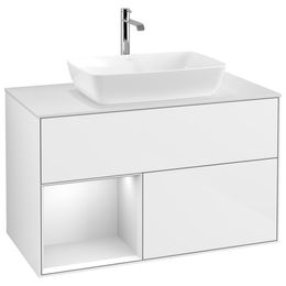 Villeroy & Boch Villeroy und Boch Finion Waschtischunterschrank G771MTGF 100cm, Abdeckplatte white matt, Emotion, Regale White matt lacquer, Glossy white lacquer