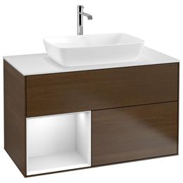 Villeroy & Boch Villeroy und Boch Finion Waschtischunterschrank G771MTGN 100cm, Abdeckplatte white matt, Emotion, Regale White matt lacquer, Walnut veneer