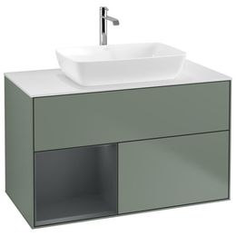 Villeroy & Boch Villeroy und Boch Finion Waschtischunterschrank G771HGGM 100cm, Abdeckplatte white matt, Emotion, Regale Midnight matt lacquer, Olive Matt Lacquer