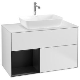 Villeroy & Boch Villeroy und Boch Finion Waschtischunterschrank G771PDMT 100cm, Abdeckplatte white matt, Emotion, Regale Black matt lacquer, White matt lacquer