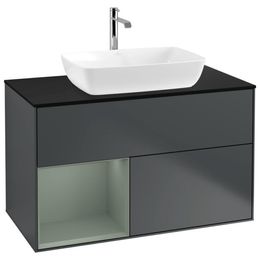 Villeroy & Boch Villeroy und Boch Finion Waschtischunterschrank G772GMHG 100cm, Abdeckplatte black matt, Emotion, Regale Olive matt lacquer, Midnight Blue Matt Lacquer