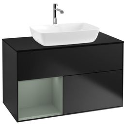 Villeroy & Boch Villeroy und Boch Finion Waschtischunterschrank G772GMPD 100cm, Abdeckplatte black matt, Emotion, Regale Olive matt lacquer, Black matt lacquer