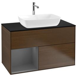 Villeroy & Boch Villeroy und Boch Finion Waschtischunterschrank G772GKGN 100cm, Abdeckplatte black matt, Emotion, Regale Anthracite matt lacquer, Walnut veneer
